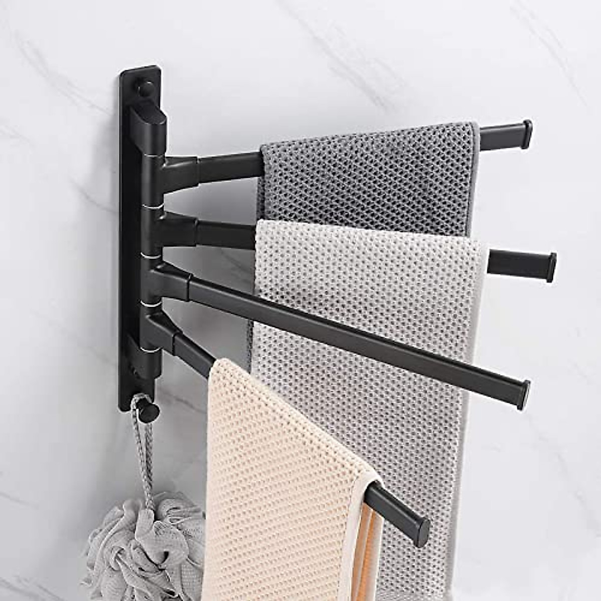 Matte Black Swivel Towel Bar, Wall Mounted Bathroom Towel Rack Well Structured Rustproof with Auxiliary Sticker for Corridor for Lobby (5 Arms)