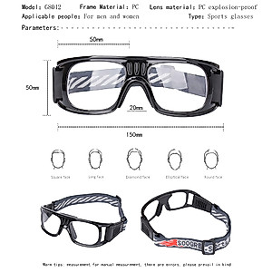 Professional Sports Goggles Glasses Men Women Racquetball Basketball Football Sport Eyewear Protective Glasses Anti-fog Shock Collision Lens Replaceable (Black Frame Black Pad) 8068