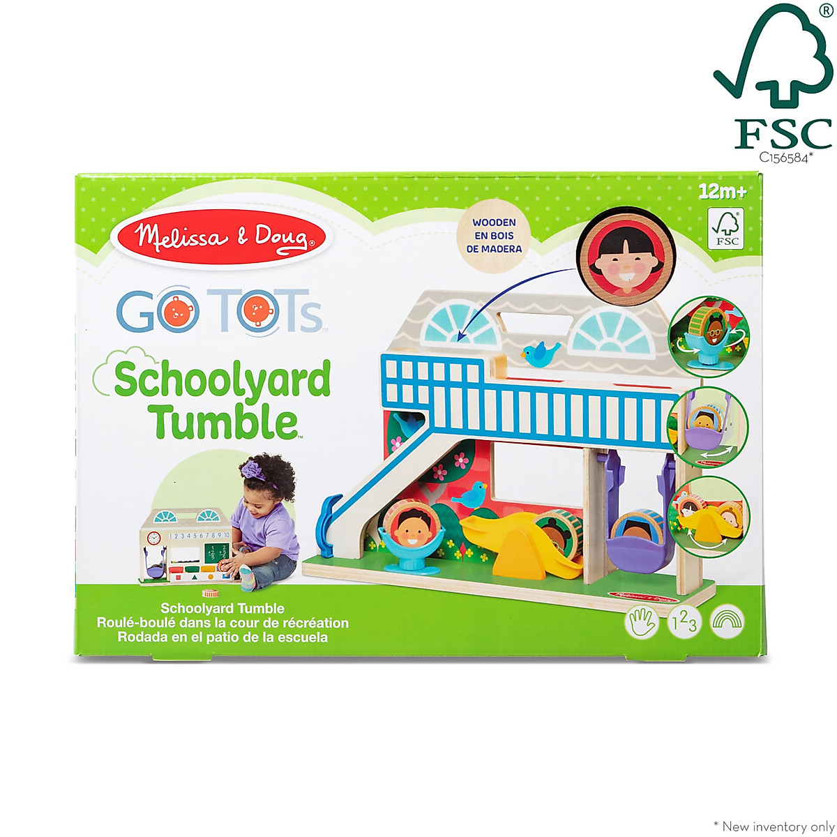 Melissa & Doug GO Tots Wooden Schoolyard Tumble with 4 Disks - FSC Certified