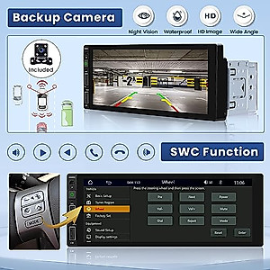 6.86 Inch Wireless Apple Carplay Car Stereo Single Din Touch Screen Car Radio with Bluetooth 5.0 Support Android Auto Mirror Link FM EQ SWC, Car Audio Receiver with USB/SWC/MIC/AUX-in