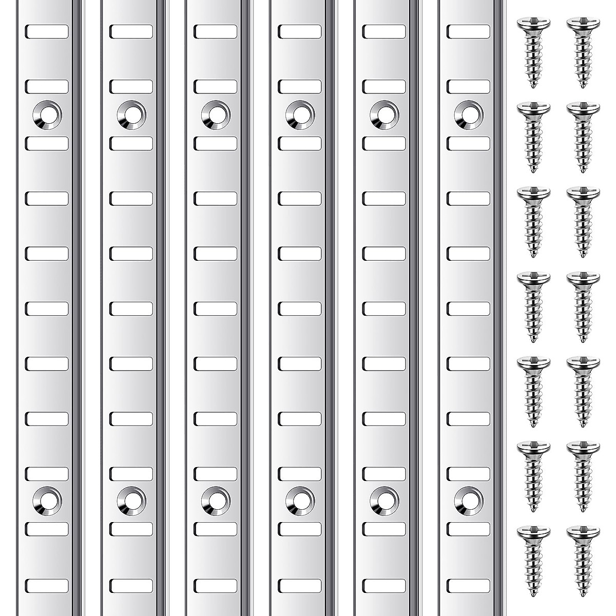 Yaocom 6 Pcs 36 Inch Shelf Pilaster Metal Mortise Mount Pilaster Strip Adjustable Shelf Standards for Wall Shelving System Closet Organization Storage, Silver (Silver)