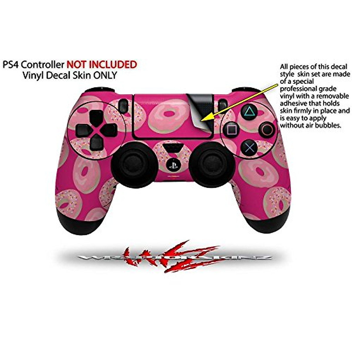 WraptorSkinz Vinyl Decal Skin Compatible with Sony PS4 Controller PlayStation 4 Original Slim and Pro Donuts Hot Pink Fuchsia (Controller NOT Included)