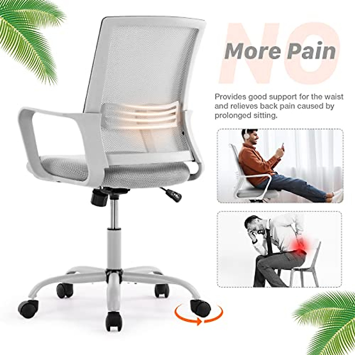 Office Chair - Ergonomic Executive Mid Back Home Office Desk Chairs, Adjustable Height, Breathable Mesh