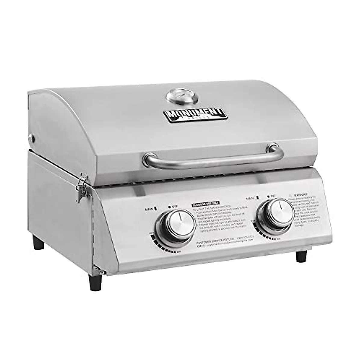 Monument Grills Tabletop Propane Gas Grill for Outdoor Portable Camping Cooking with Travel Locks, Stainless Steel High Lid, and Built in Thermometer