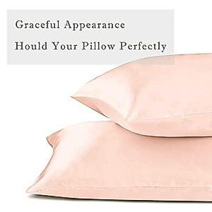 FOX-TECH Satin Pillowcase for Hair and Skin Set of 2, Super Soft and Smooth Pillowcase with Envelope Closure, Silk Pillow Case Queen 2 Pack, 20” x 30” (Light Pink)