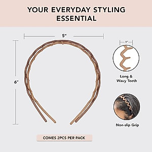 Kitsch Hairband - Zig Zag Headbands - Recycled Plastic Hair Band for Men & Women | Classic 90s Headband & Hairband | Mens Headband | Wavy Headband with Teeth | 2pc (Neutral)