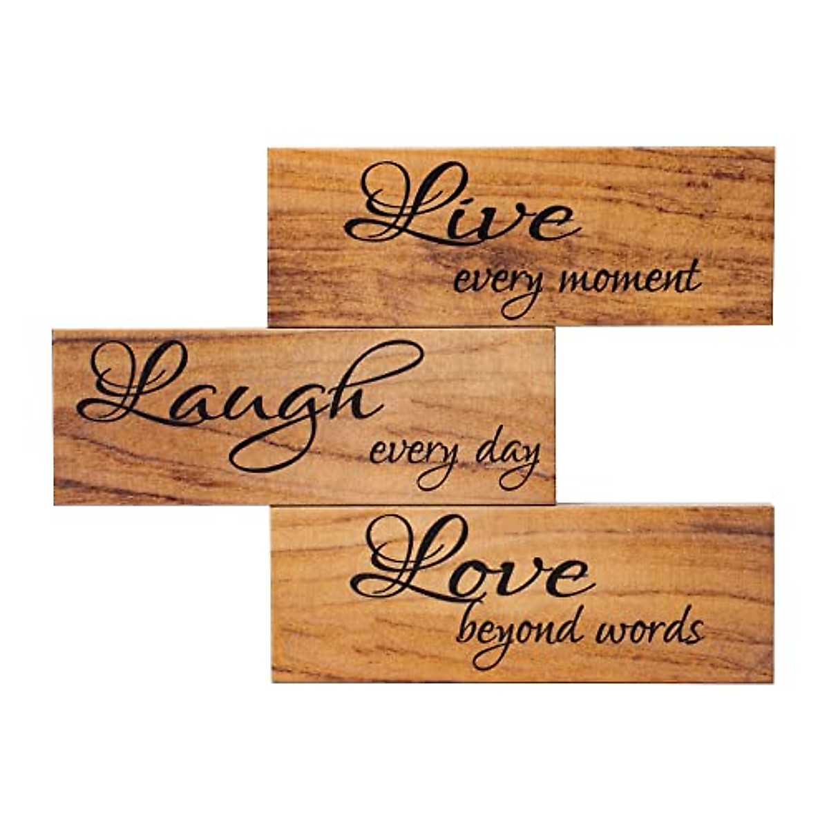 JennyGems Live Laugh Love Wooden Sign Set, Everyday Farmhouse Tiered Tray Decor Blocks, Warm Brown, Made in USA