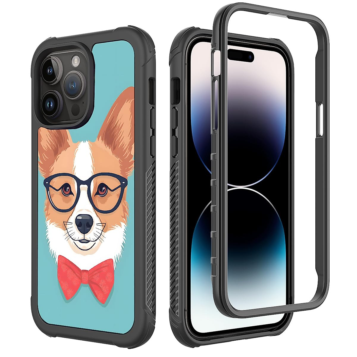 LIVRER Compatible with Case for iPhone 14 Pro Max,Cute Shockproof Protection Cases for Women Girl,Non-Slip Dropproof Cover Case for iPhone 14 Pro Max 6.1inch,Corgi with Glasses and Bow tie