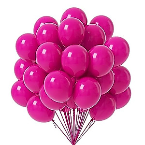 FOTIOMRG Hot Pink Balloons 12 inch, 70 Pack Hot Pink Latex Party Balloons Helium Quality for Birthday Baby Bridal Shower Bachelorette Party Decorations (with Hot Pink Ribbon)