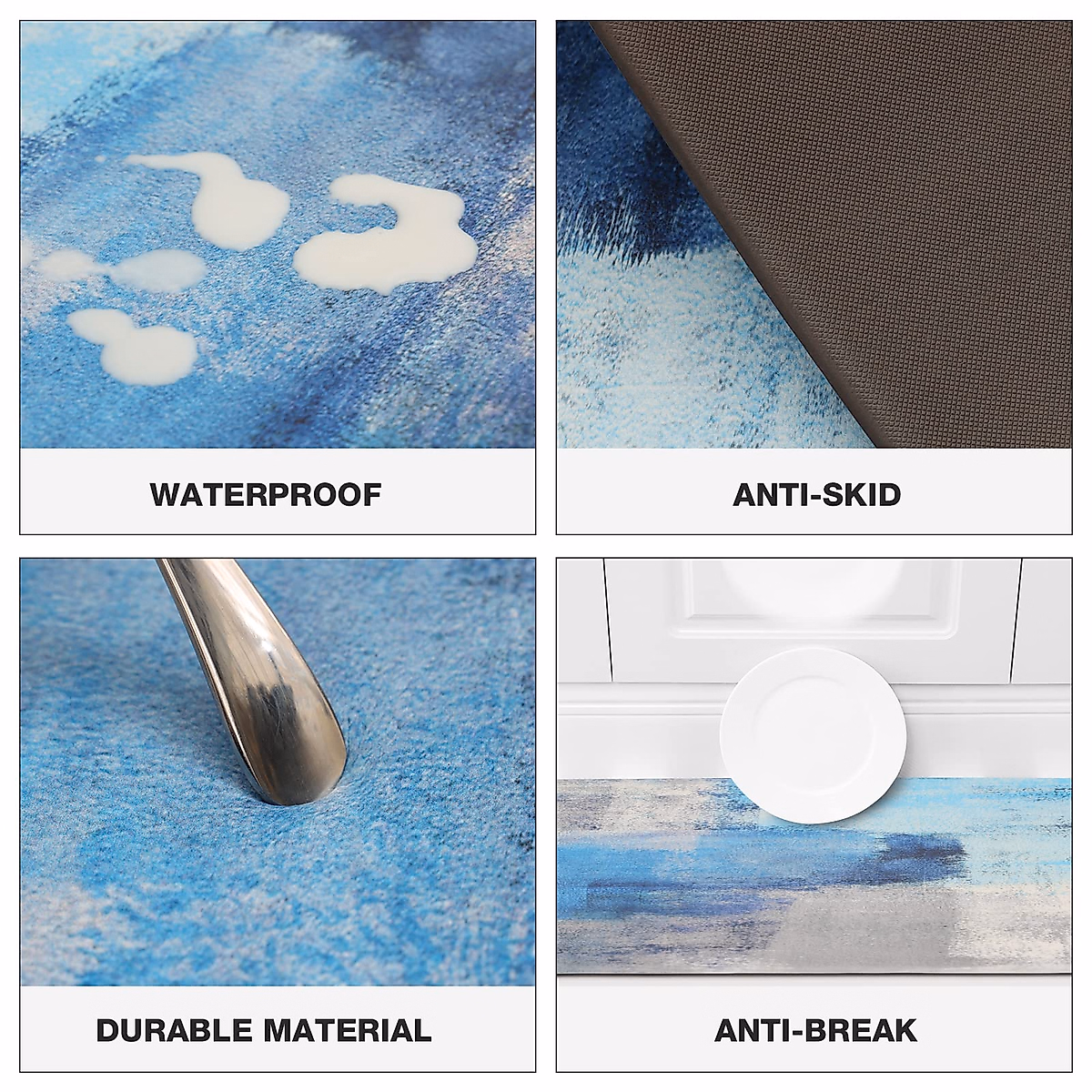 MAYHMYO Kitchen Floor Mat Teal Turquoise Anti Fatigue Kitchen Rugs Non Skid Waterproof Kitchen Runner Rug Kitchen Rugs and Mats Memory Foam Kitchen Mats for Floor Laundry Office