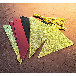 Graduation Party Decorations Maroon Gold 2024/Burgundy Gold Graduation Decorations/Maroon Black Birthday Party Decorations for Women/Burgundy Black Gold 2pcs Triangle Bunting Banners