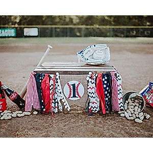 Baseball Banner for 1 St Birthday - First Birthday Decorations for Baseball Rag Tie Fabric Garland, Photo Booth Props Red White Blue, Birthday Souvenir and Gifts for Boy