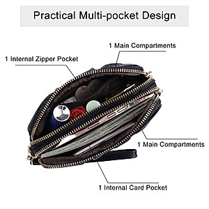 Wristlet Wallets for Women Genuine Leather Wristlet Purses Ladies Ruched Wristlet Clutch Wallet Purses, Black
