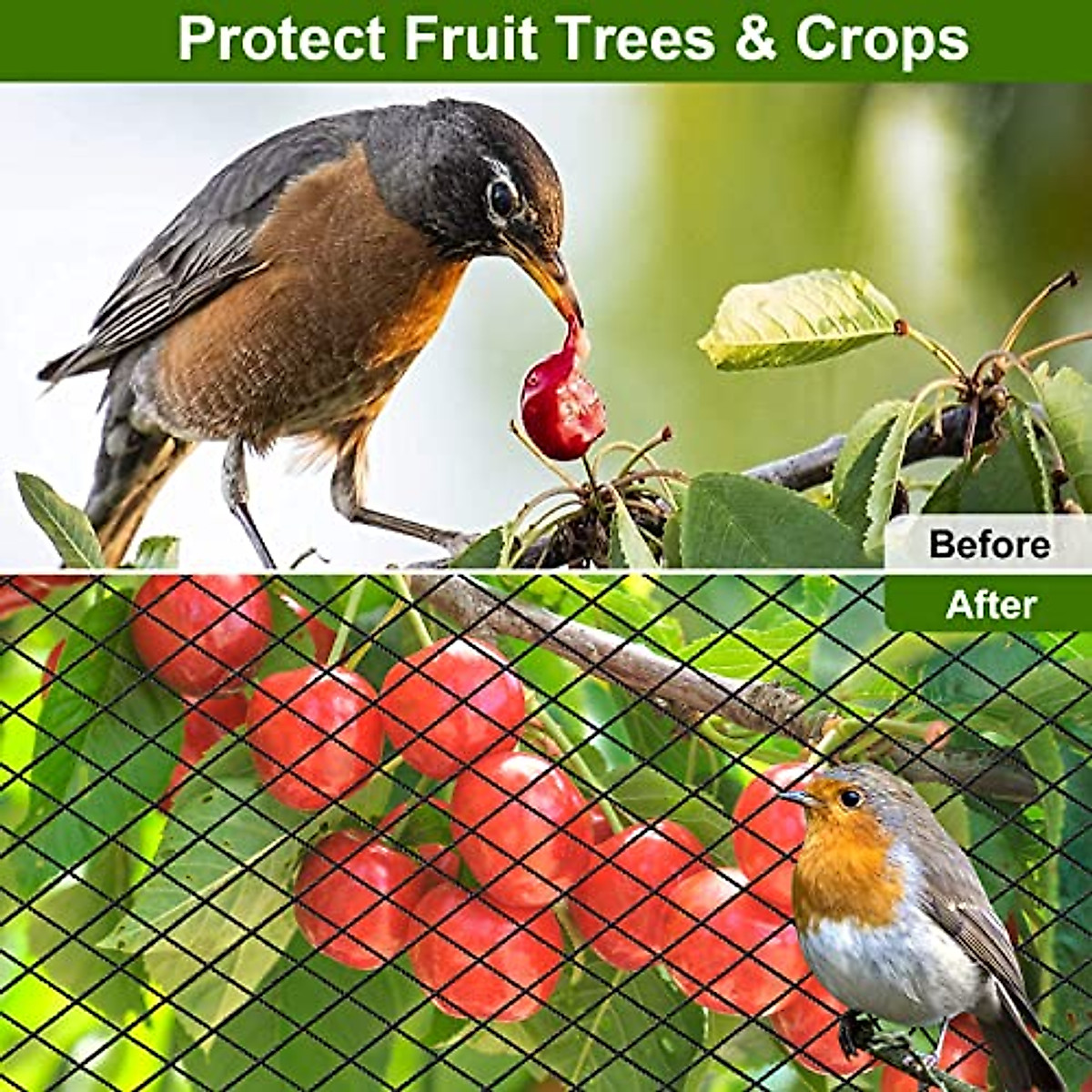 WOSCMI Bird Netting - 25 X 50 feet Garden Netting for Birds Tree Nets for Fruit Trees 3/4 inch Mesh Size Bird Netting for Garden