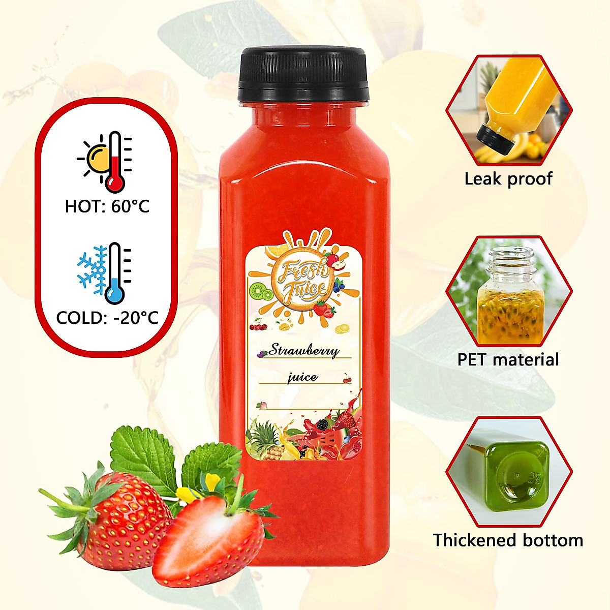 PeacePeo Plastic Juice Bottles with Caps 12 OZ, 45 Pcs Juice Bottles Clear Empty Reusable Juice Bottle with Tamper Lids for Juicing Refillable Juice Bottles for Travel