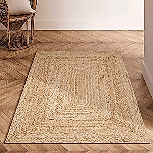 Jute Braid Natural Rug 2X3' -Natural Linen Color, Hand Woven & Reversible for Living Room Kitchen Entryway Rug,Jute Burlap Braided Rag Rug 24x36 inch,Farmhouse Rag Rug, Rustic Rug,Natural Look Rug