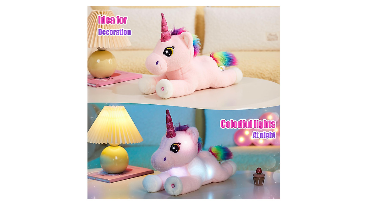 BSTAOFY Light Up Pink Unicorn Plush Toy for Kids