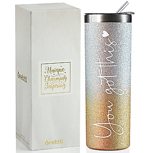 Onebttl Inspirational Gifts for Women, You Got This, Motivational Encouragement Job Promotion Congratulations Gifts for Women, Friends, New Mom, Coworkers, 20Oz Skinny Tumbler， Glitter Gold & Silver