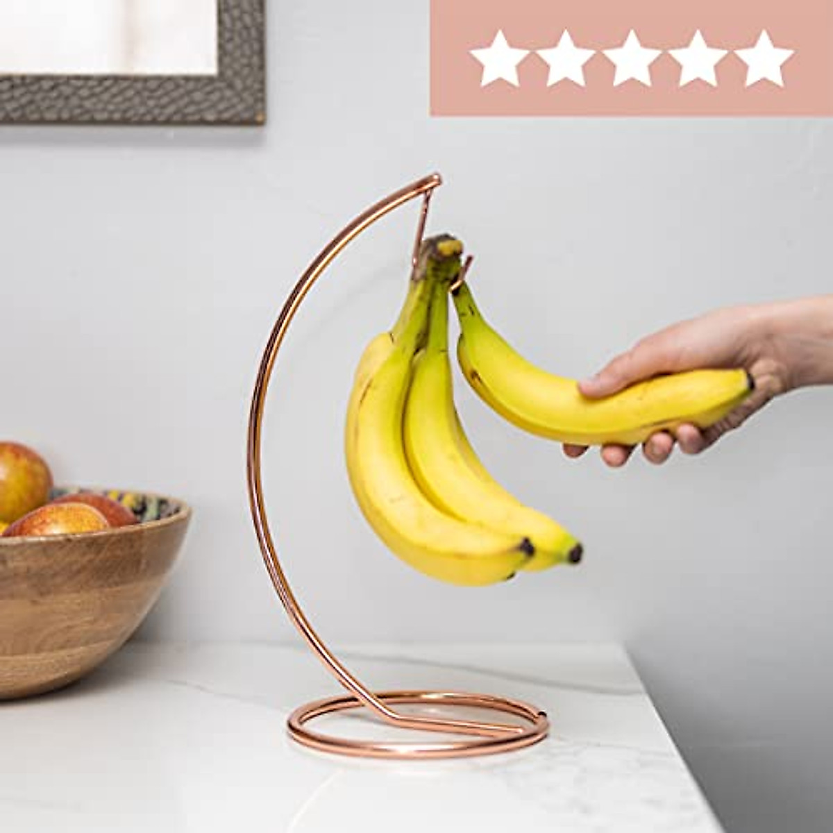 Rose Gold Banana Holder | Rust-Resistant & Durable Steel Construction | Sleek & Modern Design for Kitchen Countertops | Perfect for Home and Office Use | Prevents Bruising & Extends Shelf Life