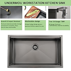 33 Inch Black Undermount Workstation Sink- Wesliv 33 x19x 9 Inch Undermount Workstation Sink Handmade 16 Gauge Single Bowl Kitchen Sink Deep Undermount Kitchen Sink Basin with Accessories