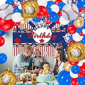 Baseball Party Balloons, Baseball Foil Mylar Balloons for Baby Shower Party Decor Baseball Glove Jumbo Balloons Baseball Bat Balloons for Birthday Sports Theme Supplies,Confetti Red and Blue Balloon