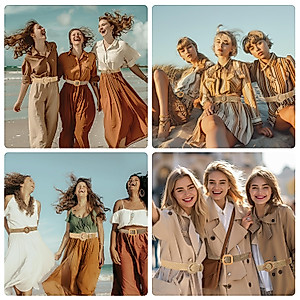 SeptCity Woven Belts for Women, Boho Women's Belts for Dresses and Jeans, Rattan Belts Gift for Birthday Christmas Mother's Day (Cream with D Ring)