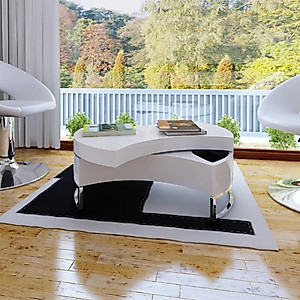 QJBSAVVA Coffee Table Shape-Adjustable High Gloss White,Industrial Tables Floor Standing Table Cocktail Table Suitable for Meeting Rooms, Reception Rooms, Offices
