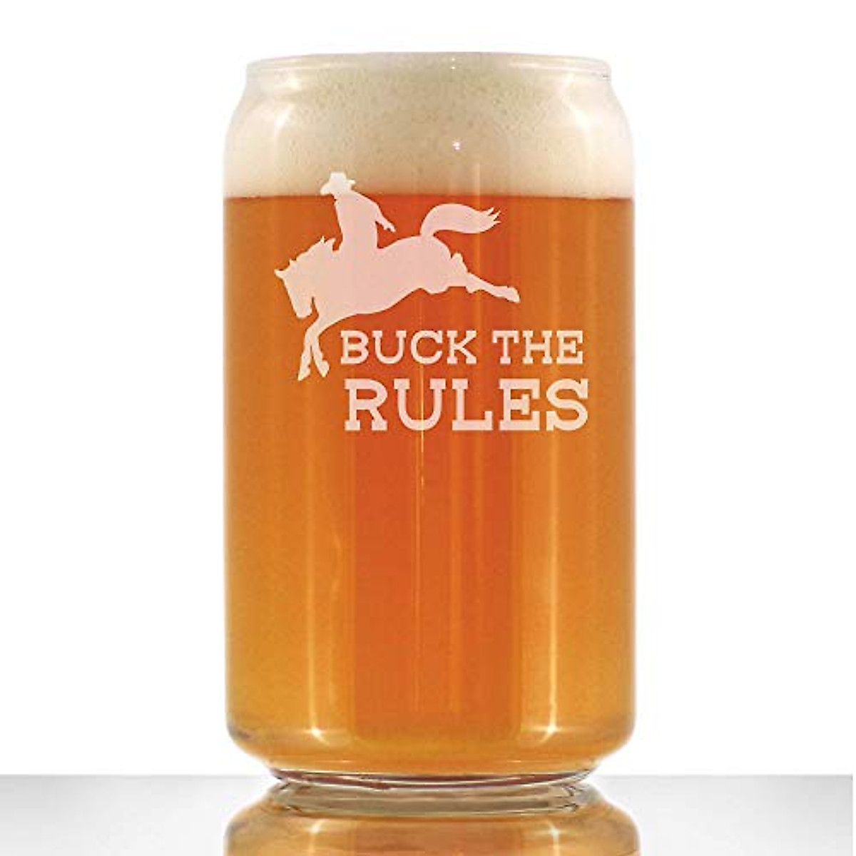 Buck the Rules - Funny Horse Beer Can Pint Glass Gifts for Men & Women - Fun Unique Equestrian Decor