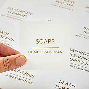 Talented Kitchen 144 Minimalistic Laundry Room Labels for Glass Jars, Preprinted Linen Closet Stickers for Containers, Bathroom Organization, Cleaning Supplies (Gold)