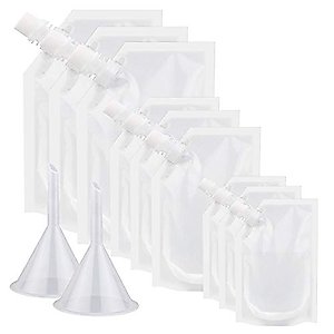 Alcoon 11 Pieces Plastic Liquor Flask Concealable and Reusable Plastic Drinking Flasks Liquor Pouches 3x34oz, 3x14oz, 3x8oz with Plastic Funnel