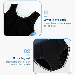 WanLiangJin Toddler Girls Gymnastics Leotards Size 8-9 9-10 8-10 Years Kids Blueblack Biketards Sparkly Rhinestone Diamante Athletic Tumbing Class Ropa de Gimnasia para niñas Sport Activewear