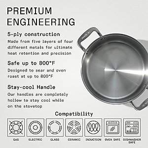 Made In Cookware - 8 Quart Stainless Steel Stock Pot With Lid - 5 Ply Stainless Clad - Professional Cookware - Crafted in Italy - Induction Compatible