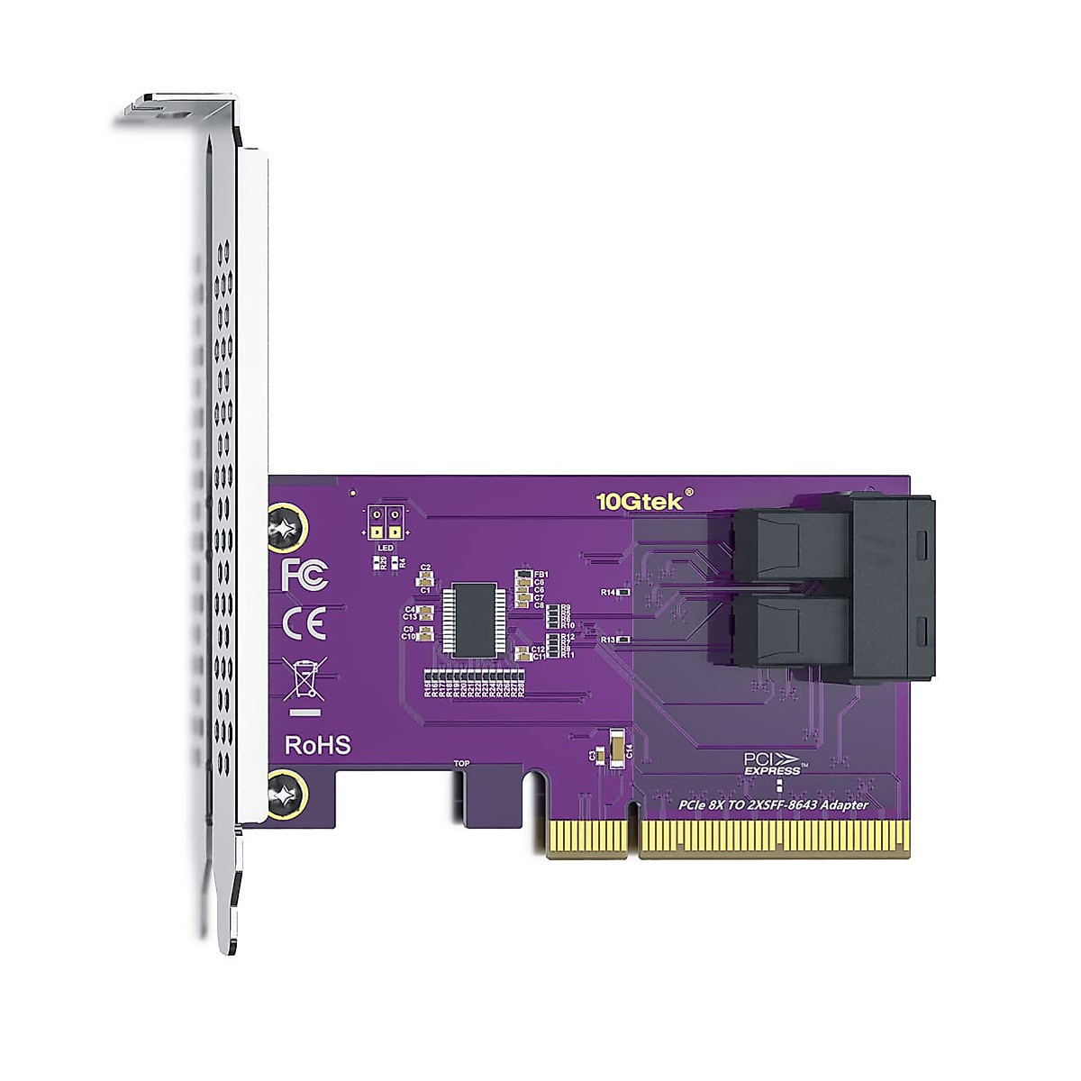 PCIe to SFF-8643 Adapter for U.2 SSD, X8, (2) SFF-8643. Support Windows 10/2016/2019, REHL/Cent0S 7/8, VMware ESXi 6/7, Ubuntu Linux 18/20/21, etc.