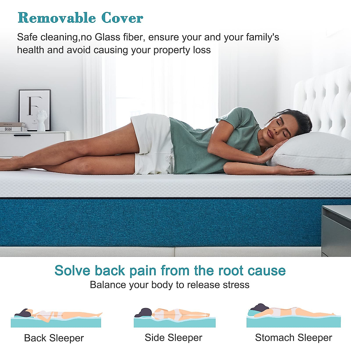 IYEE NATURE Short Queen Firm Mattress, 74" L x 60" W x 12" T, Firm Mattresses, Supportive & Pressure Relief, Queen Memory Foam, Blue