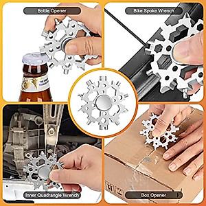 Gifts for Men Dad Boyfriend Him, MAFEHAN 23 in 1 Snowflake Multitool with Fidget Spinners, Cool Gadgets As Birthday Fathers Day Valentine's Gifts, Christmas Gifts Stocking Stuffers for Men(Silver)