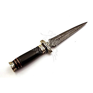 Skokie Knives Custom Hand Made Damascus Steel Hunting Dagger Knife Handle Bull Horn with Brass Spacer (Black Bull)