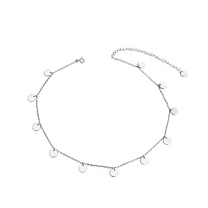 Sterling Silver Jewelry Dot Choker Necklace Round Circle Pendant Disc Chain Statement Necklace For Women