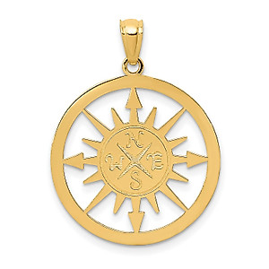 Jewelry Stores Network 14k Yellow Gold Satin and Polished I Would Be Lost Without You Words Nautical Compass Pendant 27 mm x 21 mm