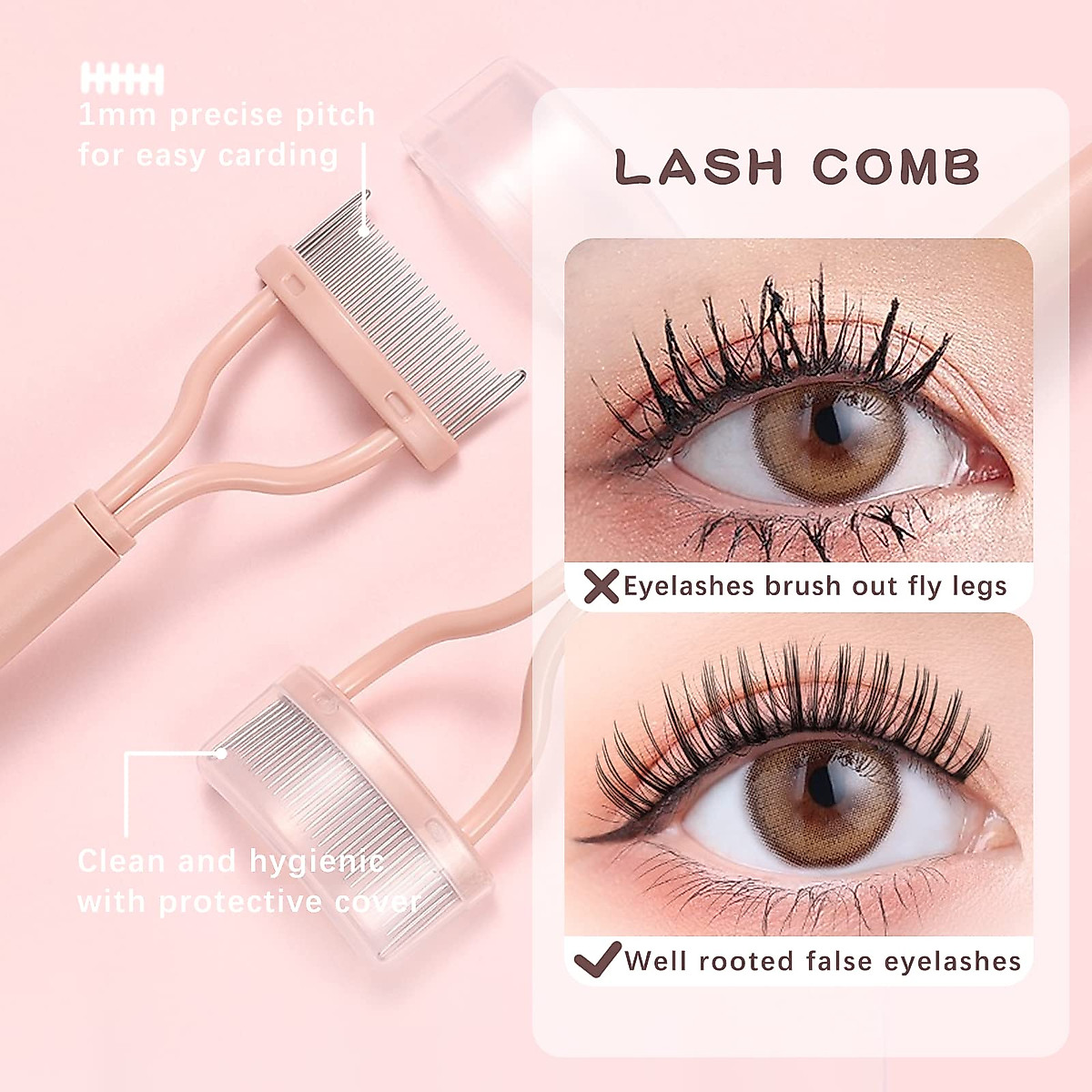 HOSAILY Lashes Buddy False Eyelash Applicator Tool Kit Eye Lash Comb Eyelashes Separator Curler Lash Clip Tweezers Eye Makeup Tool 2 Pack Fake Eyelashes Buddy Tool More Convenient to Wear Lashes