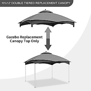 CoastShade Patio 10X12 Replacement Canopy Roof for 10X12 Gazebo Backyard Double Top Gazebo #GF-12S004B-1（Gray）