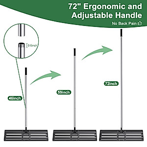 30x10 inch Lawn Leveling Rake, Yumatum 72" Effort Saving Lawn Leveler Tool, Stainless Steel Handle Lawn Leveler for Golf Course Yard Pasture Garden, Professional Lawn Care Landscape Rake