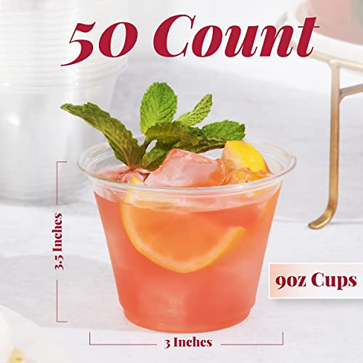 Prestee Clear Plastic Party Cups Disposable - PET Clear Water Plastic Cup Disposable - Plastic Wine Cups - Clear Disposable Cups - Small Cups - Plastic Drinking Cups (50ct 9oz)