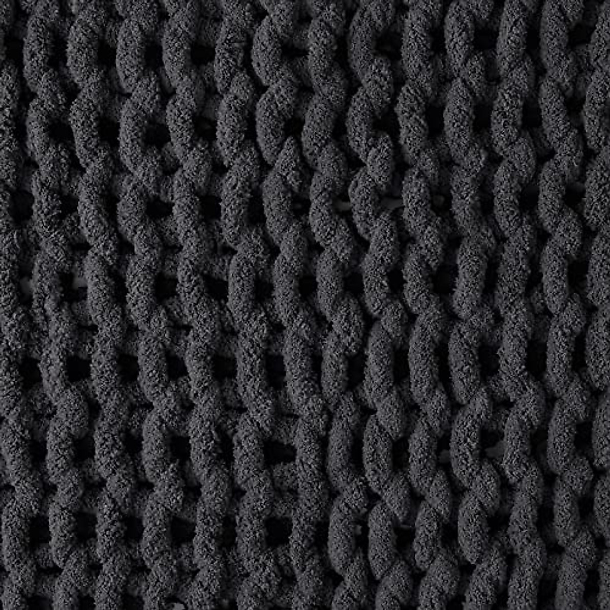 Bedfolks Chunky Knit Blanket Throw - Dark Grey Jumbo Chenille Yarn 100% Hand Knit, Soft and Fluffy Chenille for Couch, Sofa, Bed, Home Decor, 50" x 60"