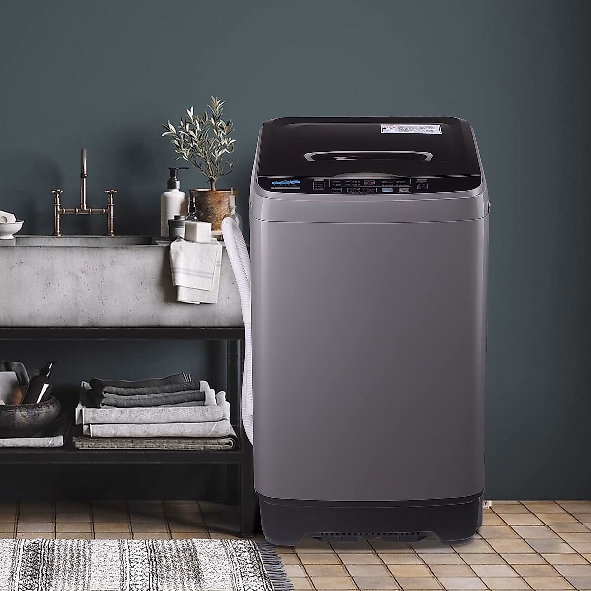 KRIB BLING 17.7 lbs Full Automatic Washing Machine with LED Display Compact Washing Machine with Drain Dump, 10 Wash Programs and 8 Water Levels Ideal for Dorms, Apartments, RV, Grey