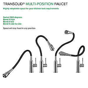 Transolid PF7509A Kitchen/Laundry Faucet with Dual Spray and Flex Neck in Black