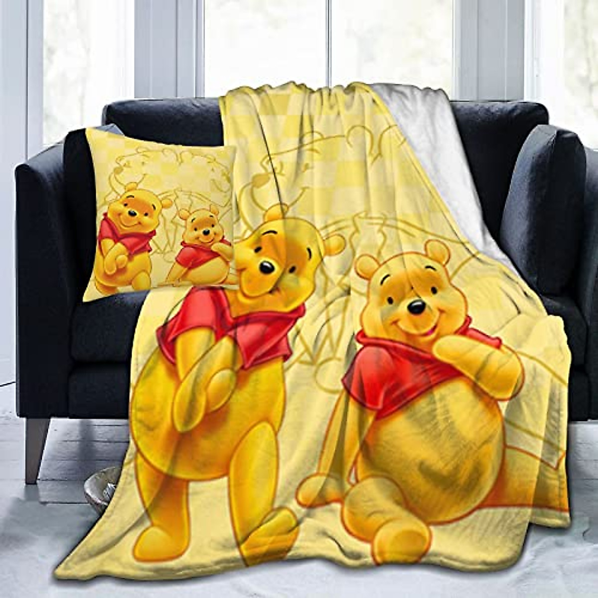 2PCS 60x50 inches Cute Blanket Throw Blanket-Fluffy, Warm, Comfy, Plush 18X18in Pillow Case