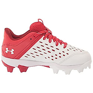 Under Armour Baby Boys Leadoff Low Junior Rubber Molded Cleat Baseball Shoe, (601) Red/White/White, 3 Little Kid US