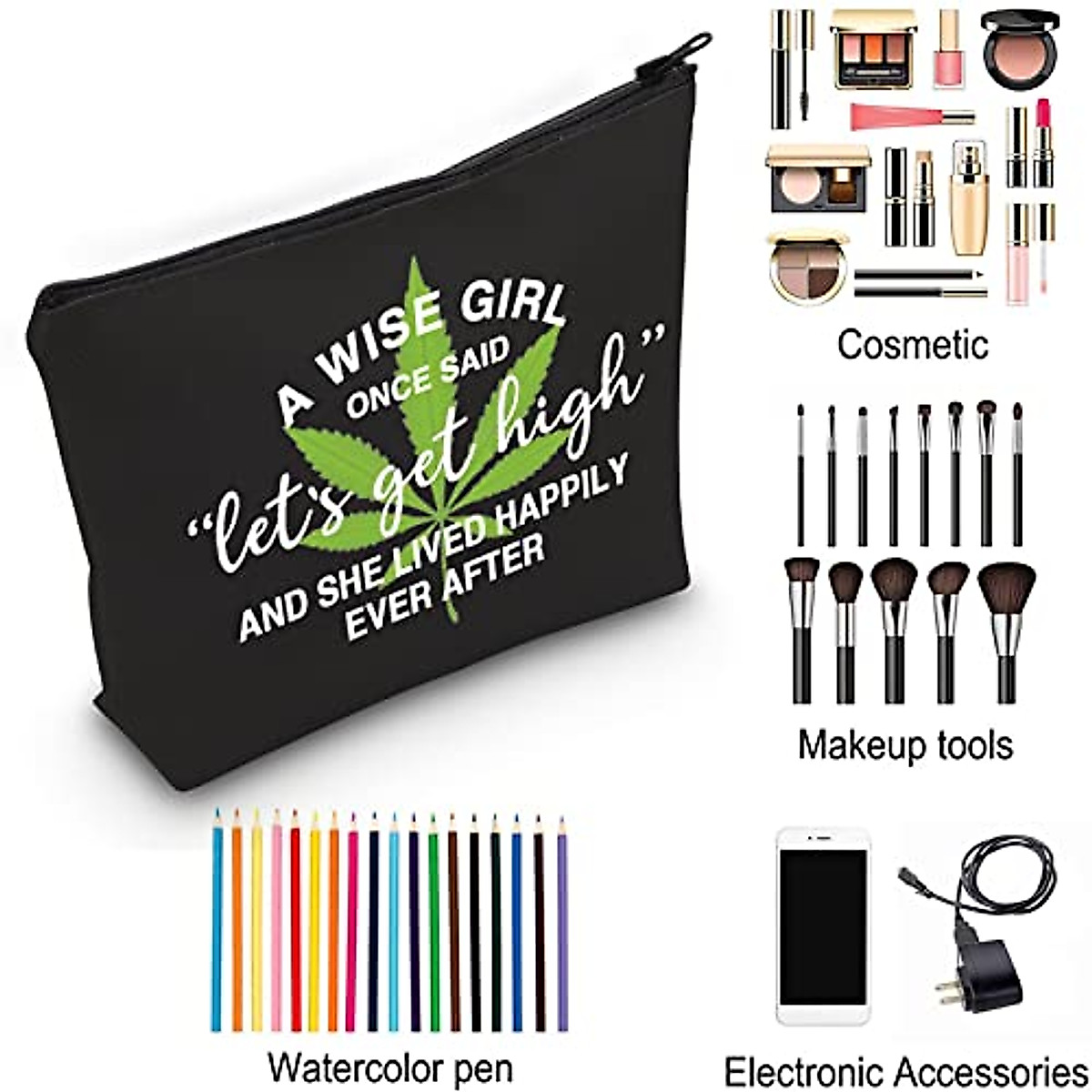 ZJXHPO Funny Marijuana Weed Leaf Makeup Cosmetic Bag Let's Get High Makeup Bag Weed Gift 420 Gift (BL Let's get high)
