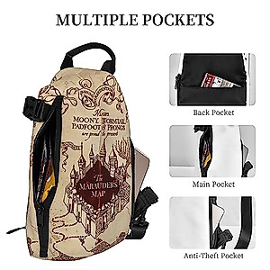 DRLAS Beige map Sling bag for Men Women Casual Crossbody Backpack Shoulder Bag Chest Bag Daypack for Outdoor Hiking Sports