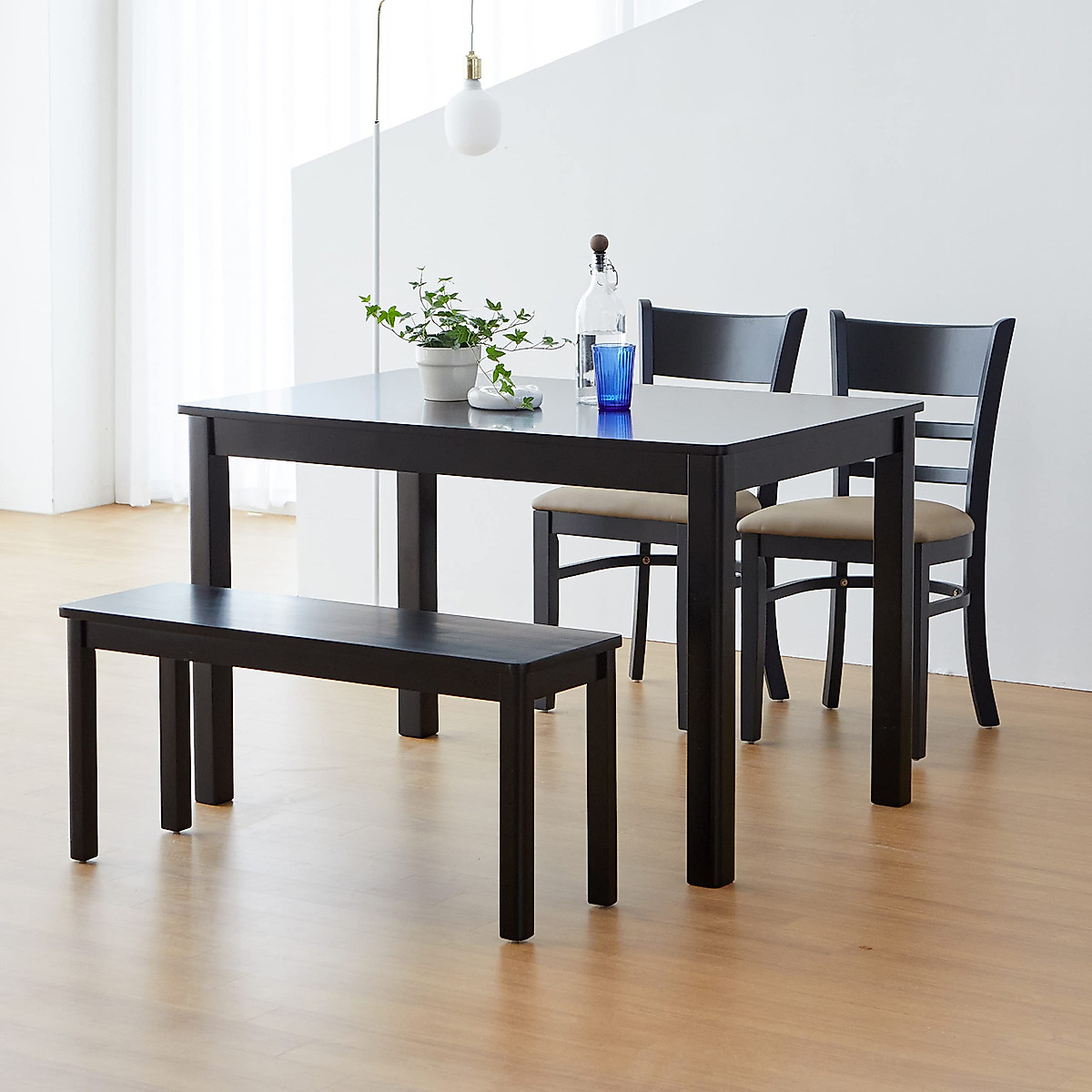 Livinia Cabin 45.3" Wooden Dining Table/Small Rectangular Modern Farmhouse Solid Wood Kitchen Table Desk (Black)